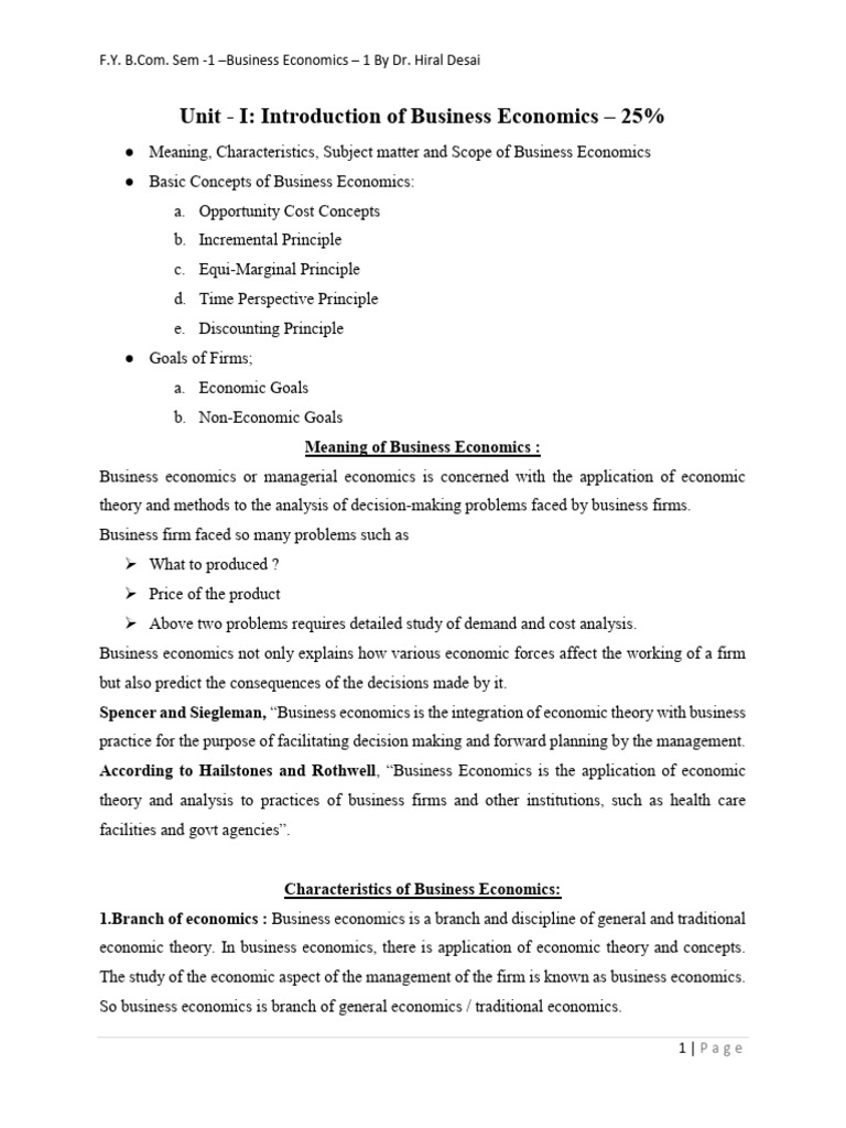 UNIT -1. Introduction of Business Economics | PDF | Economics ...