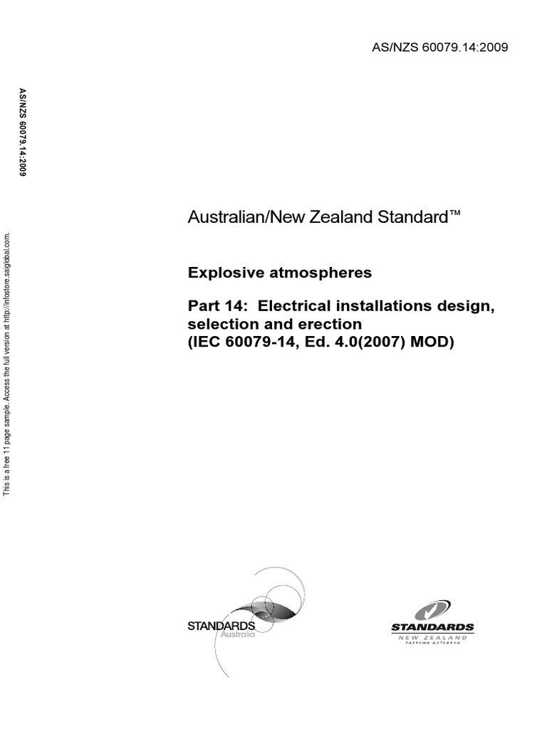 As NZS 60079.14-2009 Explosive Atmospheres Electrical Installations ...