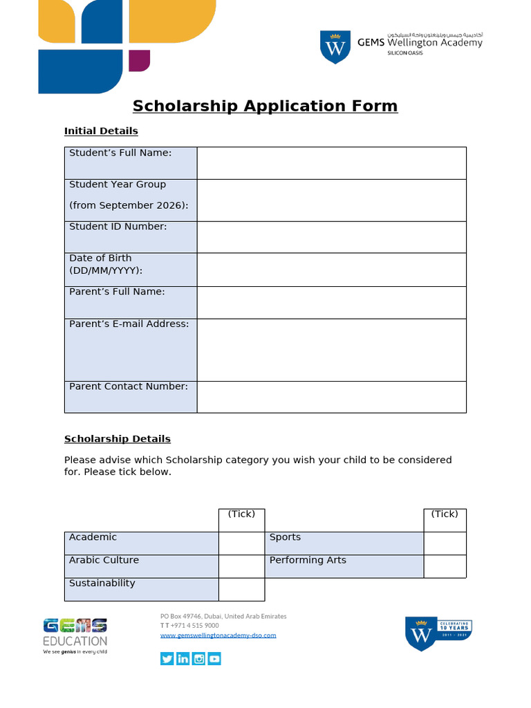 WSO Scholarship Application Form 2026 | PDF