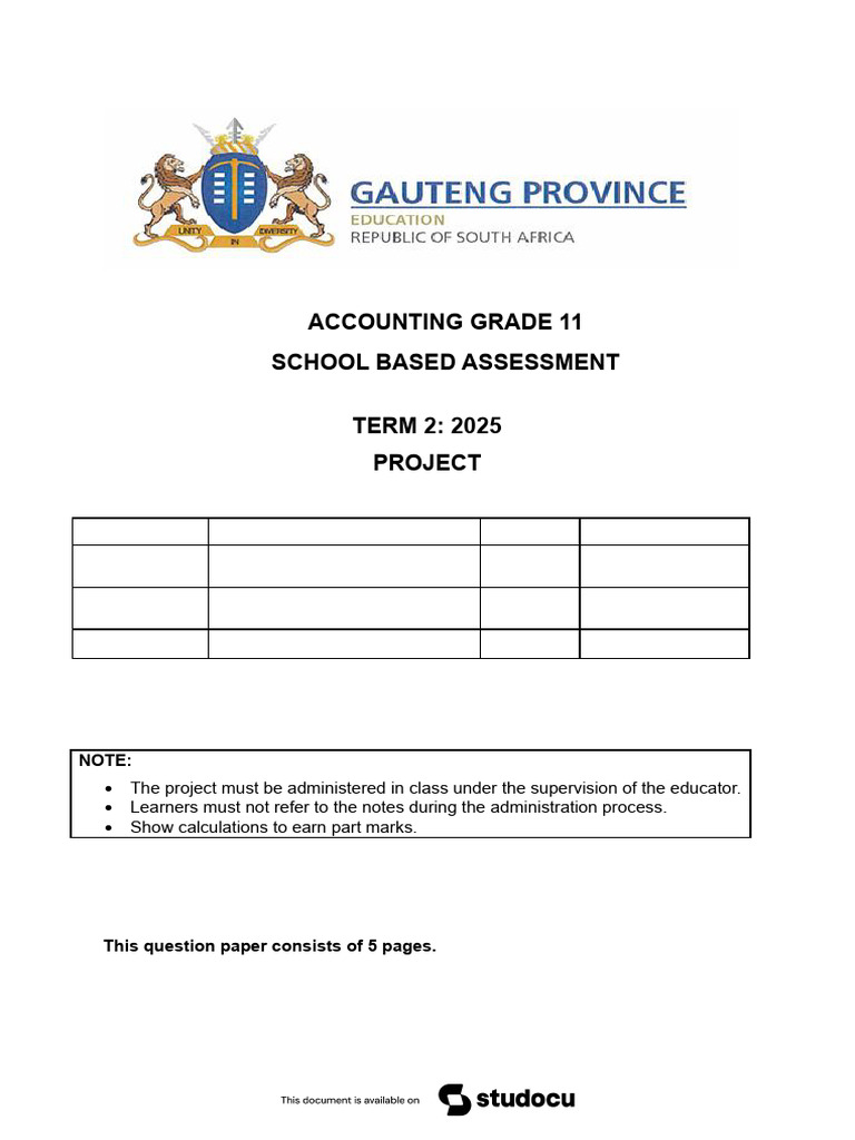 Accounting Grade 11 Project Term 2 Question Paper 2025 | PDF | Book ...