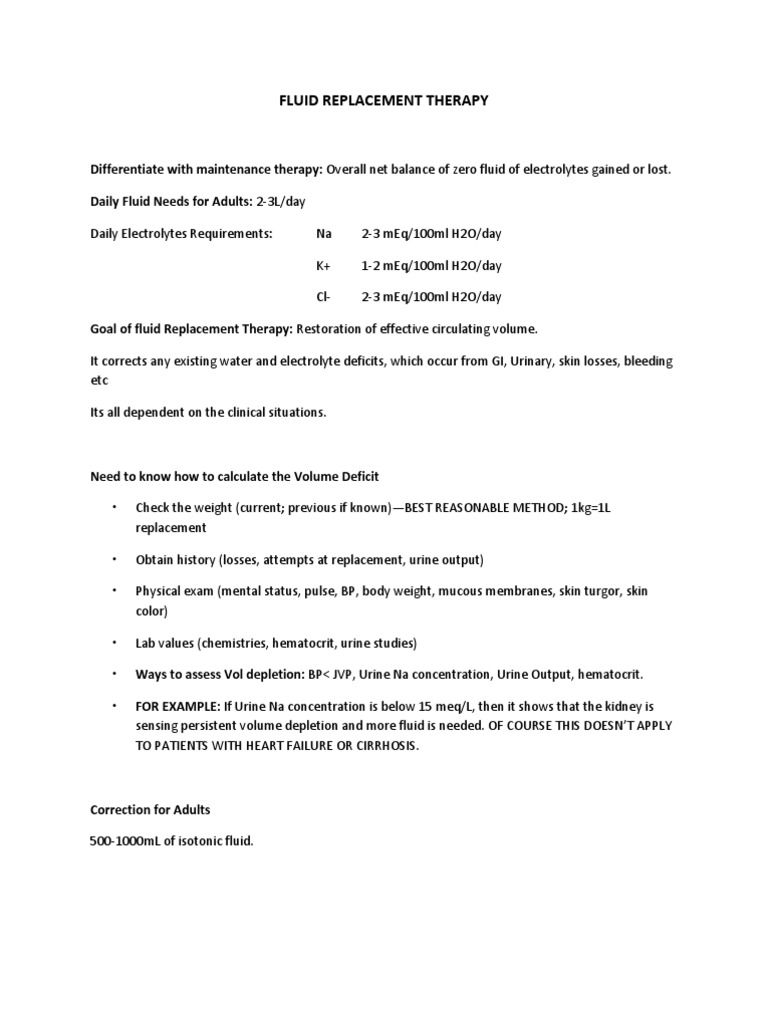 Fluid Replacement Therapy | PDF | Clinical Medicine | Medical Specialties