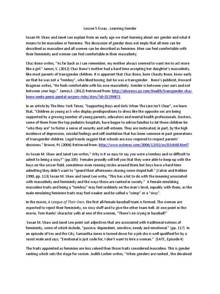 Chapter 3 Learning Gender Option 1 Pdf Femininity Gender