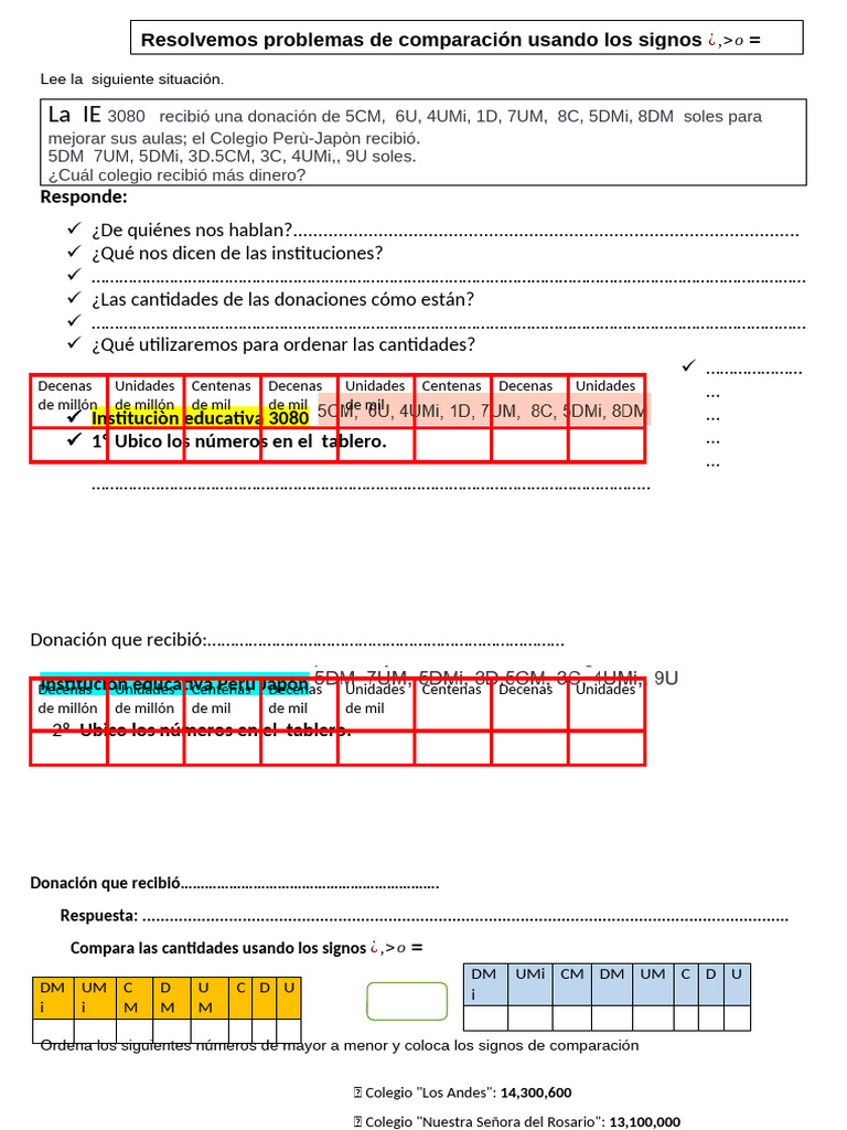 Ficha Comparaciòn Signos Menor, Mayor e Igual. | PDF