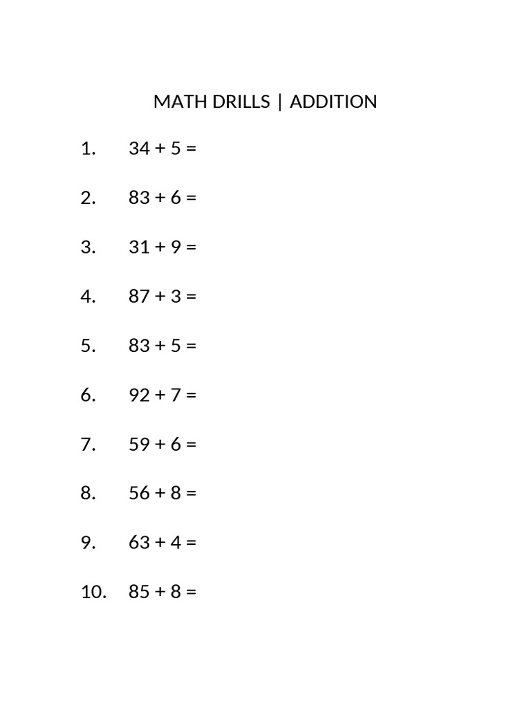Math Drills Addition | PDF