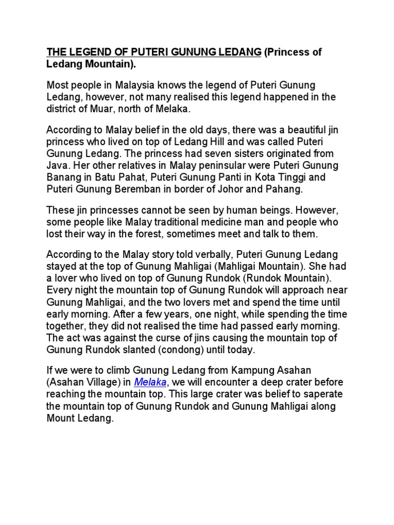 The Legend of Puteri Gunung Ledang | PDF | Strait Of Malacca | Malaysia