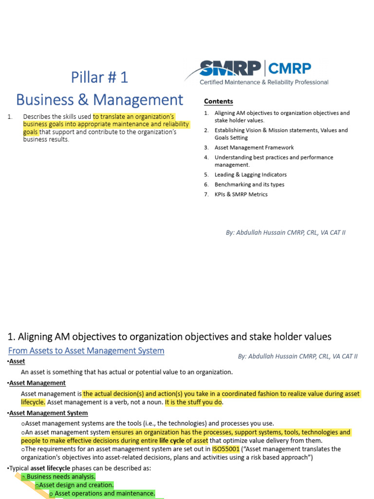 PIllar # 1 Business Management | PDF | Asset Management | Performance ...