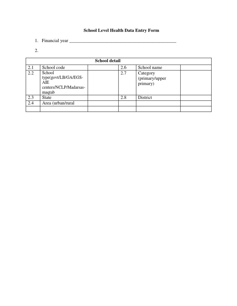 School Level Health Data Entry Form | PDF | Computer Data | Data