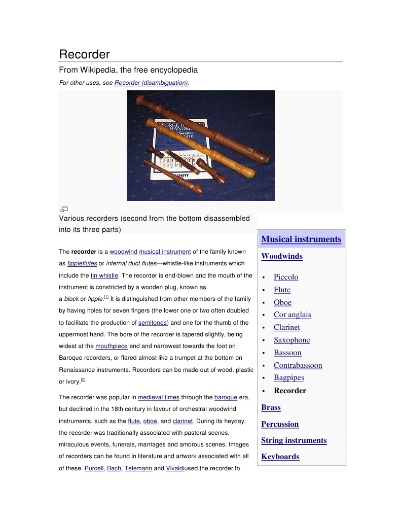 History and Features of the Recorder | PDF | Recorder (Musical ...