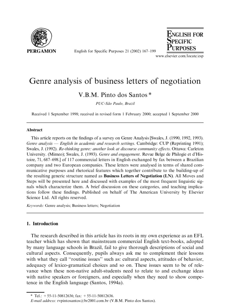 Genre Analysis of Business Letters of Negotiation - Santos | PDF ...
