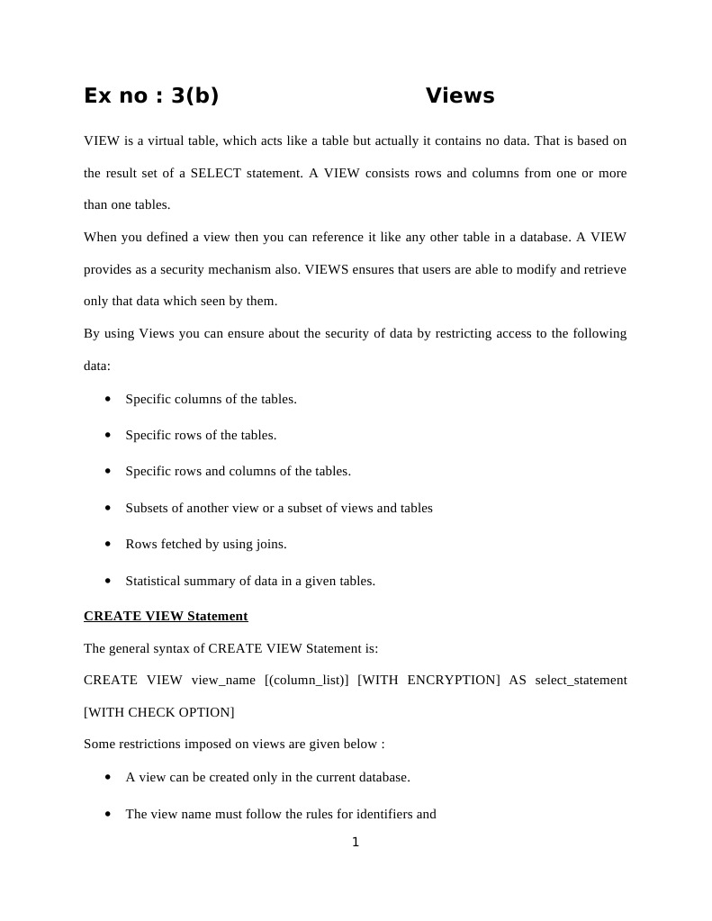 Ex 3 B Views | PDF | Table (Database) | Databases