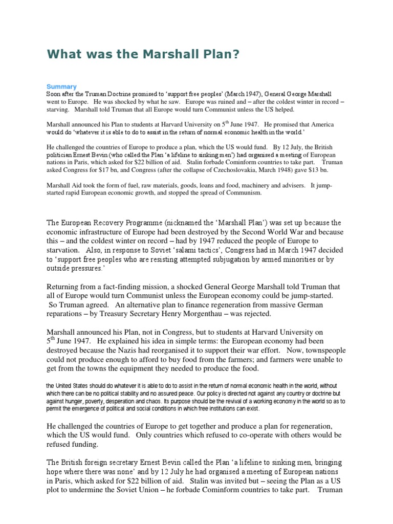 What Was the Marshall Plan | Marshall Plan | International Relations