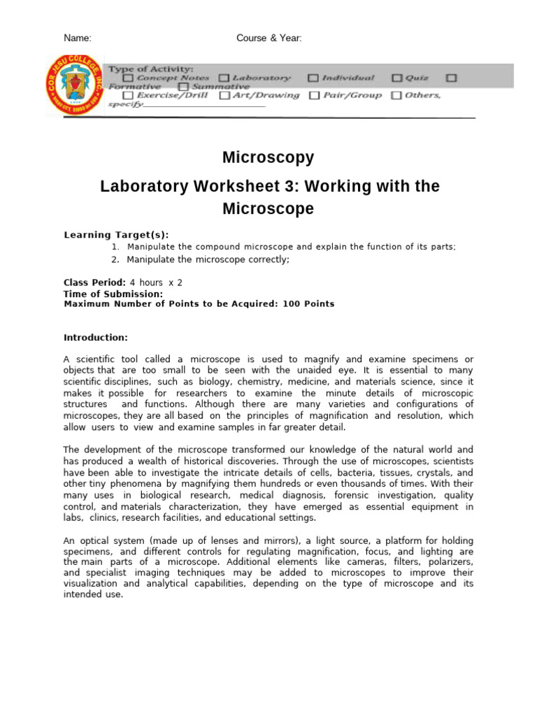 Lab-Act 3 Microscope.docx | PDF | Microscope | Optics