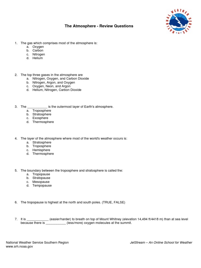 Atmos Quiz | PDF | Troposphere | Atmosphere Of Earth