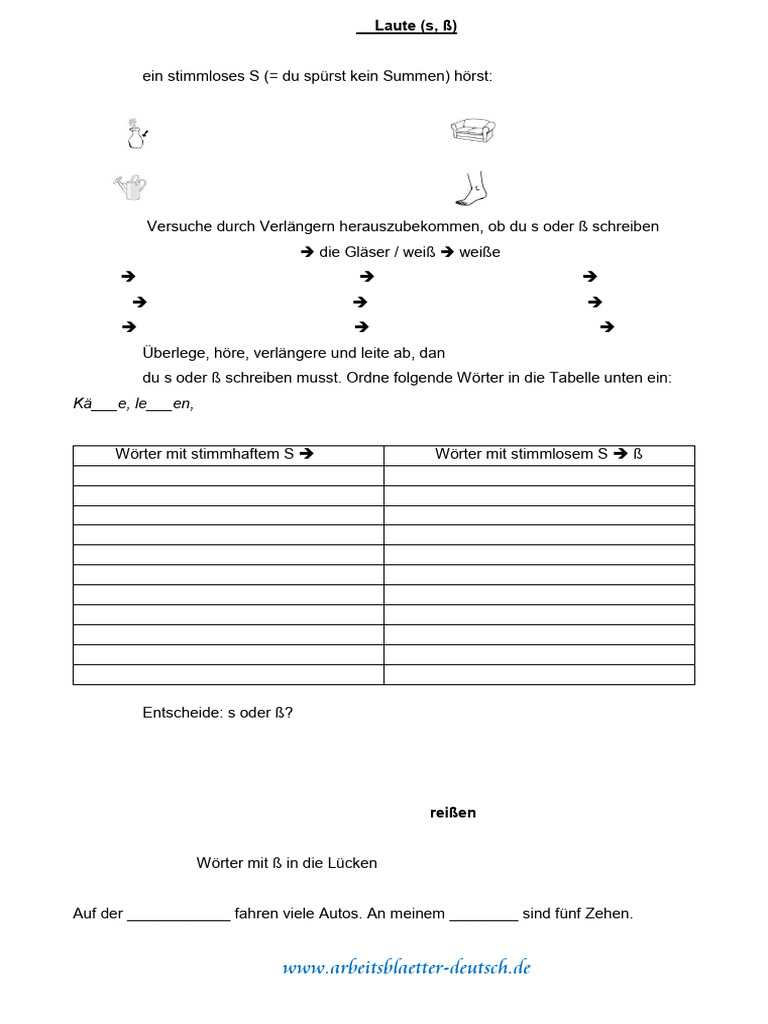 Arbeitsblatt Deutsch S Laute Klasse 3 4 | PDF