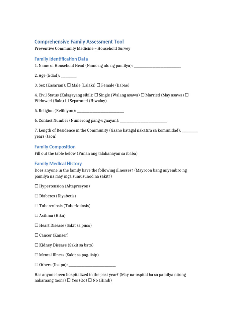 Family Assessment Tool | PDF | Public Health | Clinical Medicine