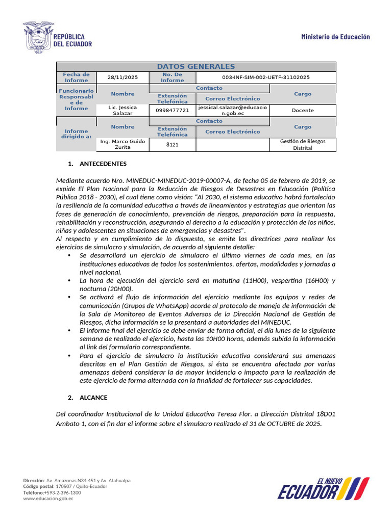 INFORME 3 SIMULACROS | PDF