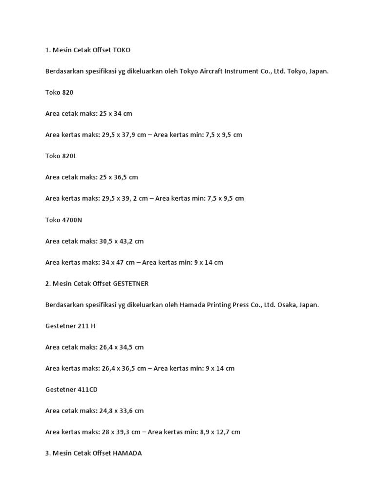Ukuran Area Cetak Mesin Offset | PDF