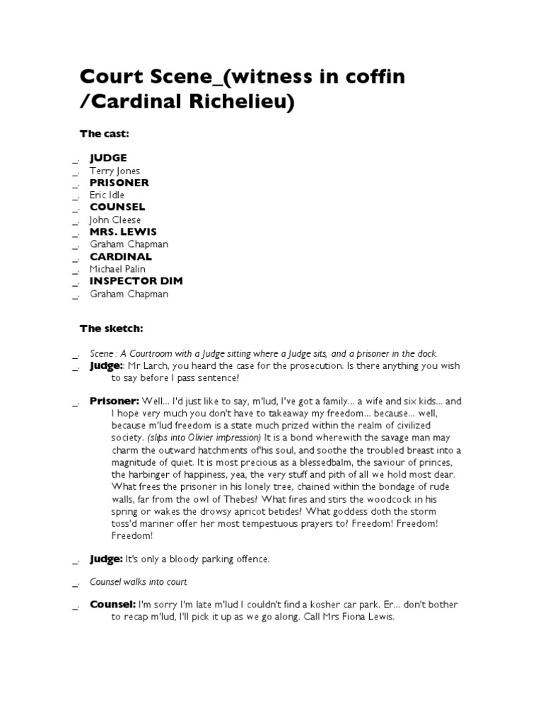 Courtroom Comedy Sketch: Witness in Coffin | PDF | Monty Python | Leisure