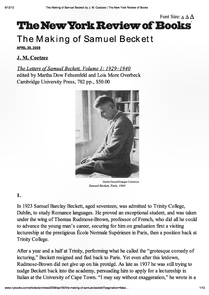 The Making of Samuel Beckett by Coetzee