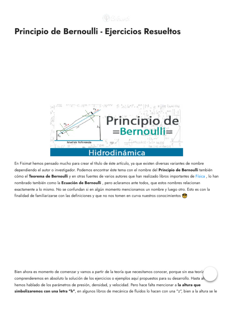Principio de Bernoulli - Ejercicios Resueltos - Fisimat | PDF