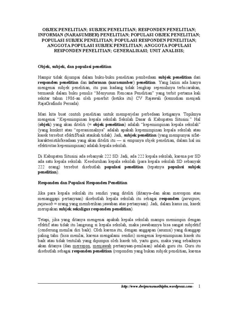 Subjek Dan Objek Penelitian