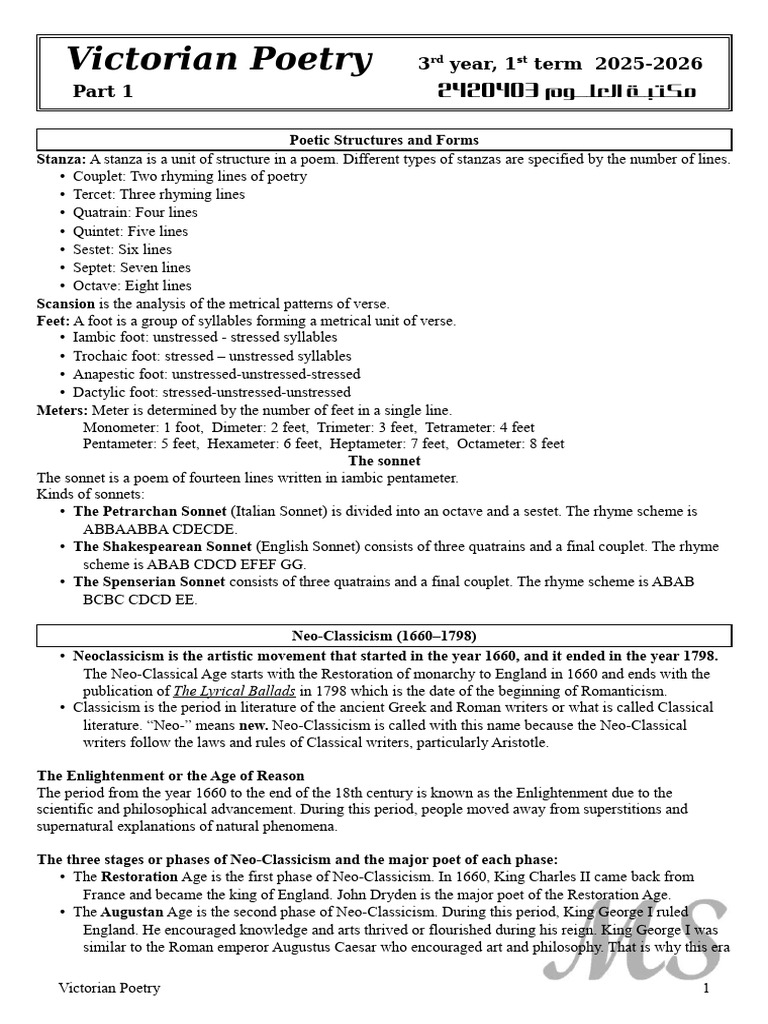Poetry 3.1 2025-2026 NOTES part 1 | PDF | Poetry | Romanticism