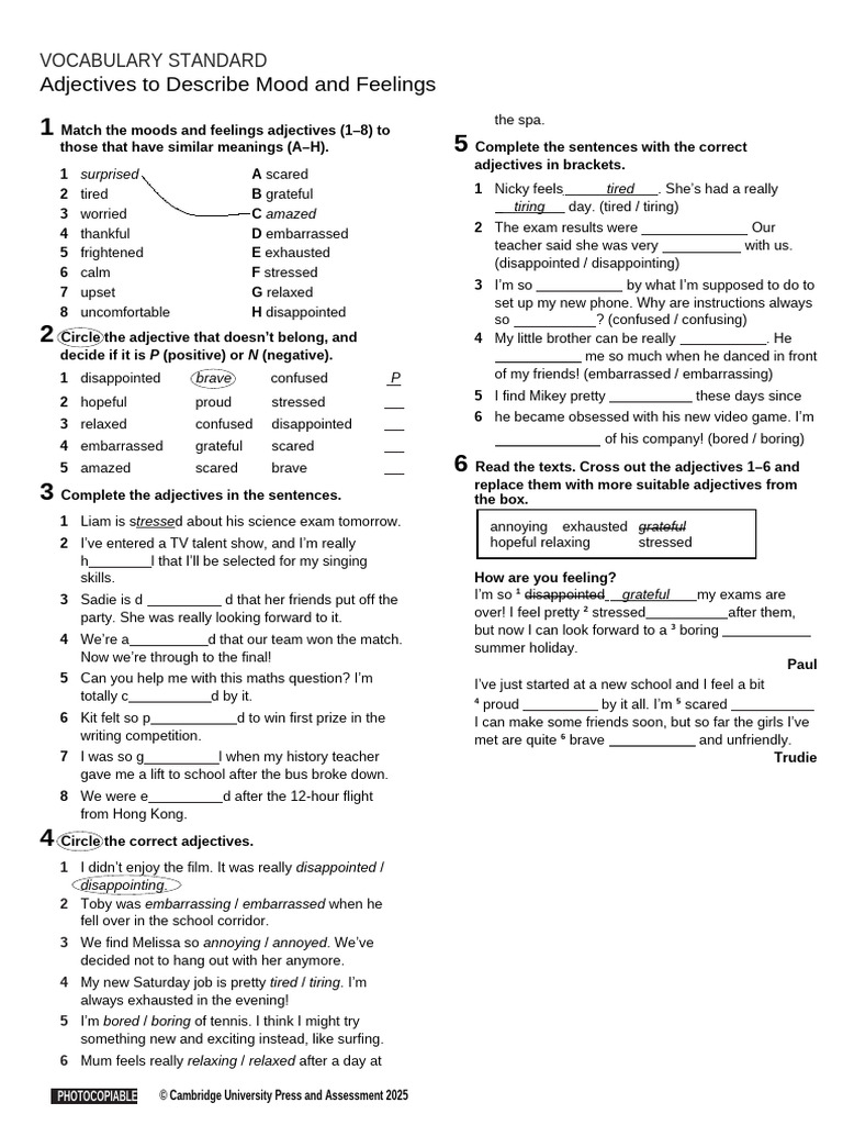 SL_B1_Adjectives to Describe Mood and Feelings_Standard | PDF