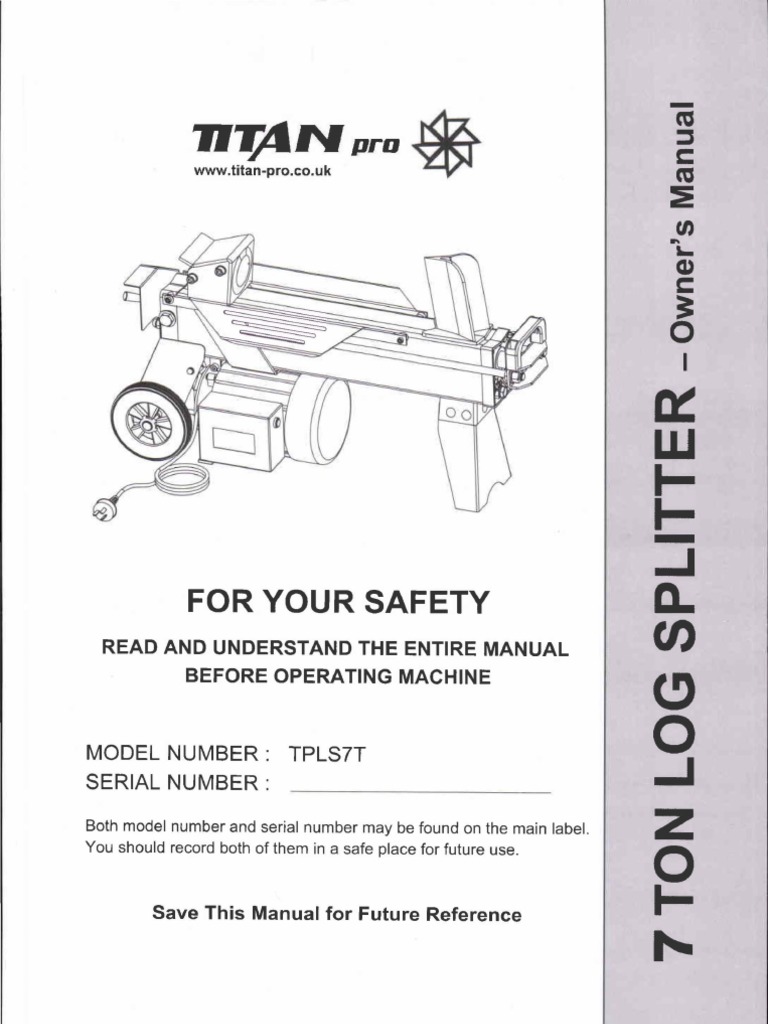 Titan 7 Ton Log Splitter Manual | PDF | Screw | Leak