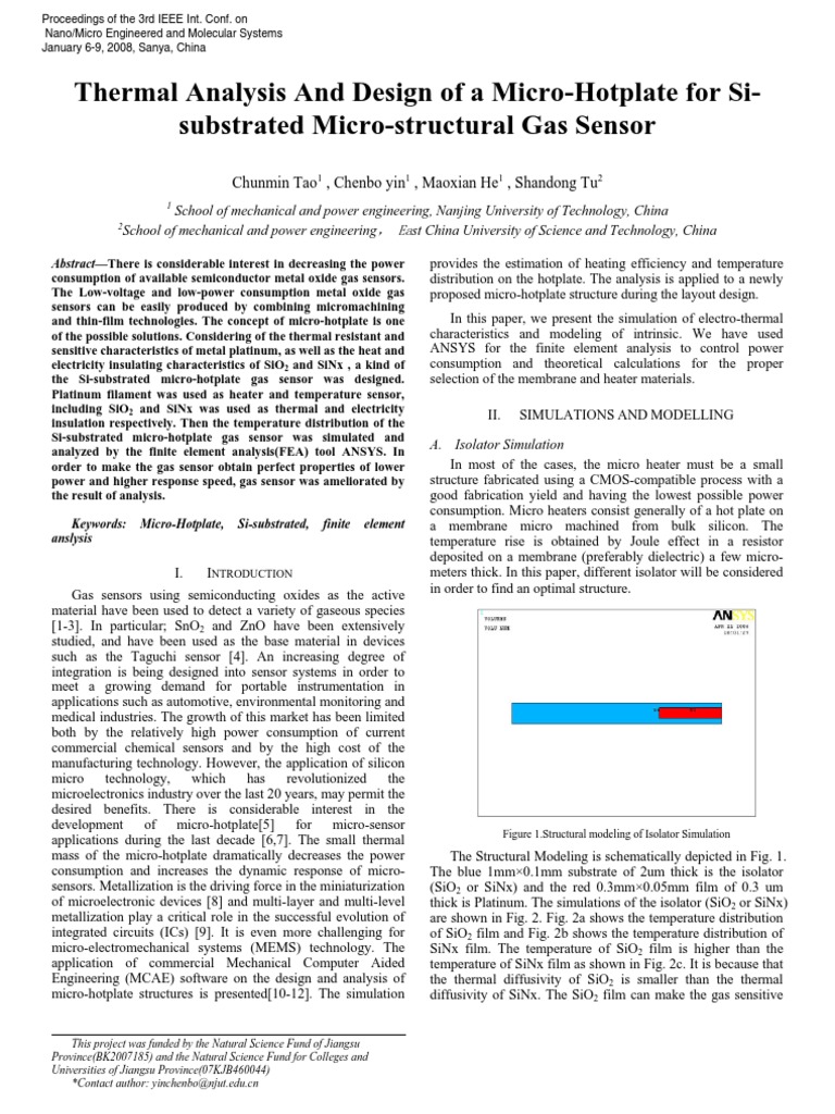 Thermal Analysis and Design of A Micro-Hotplate For Sisubstrated Micro ...