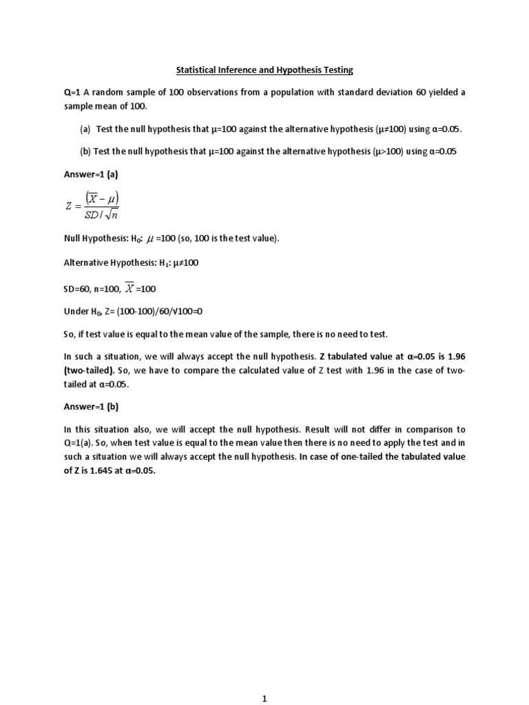 Testing Hypothesis Solution | PDF | Statistical Hypothesis Testing ...