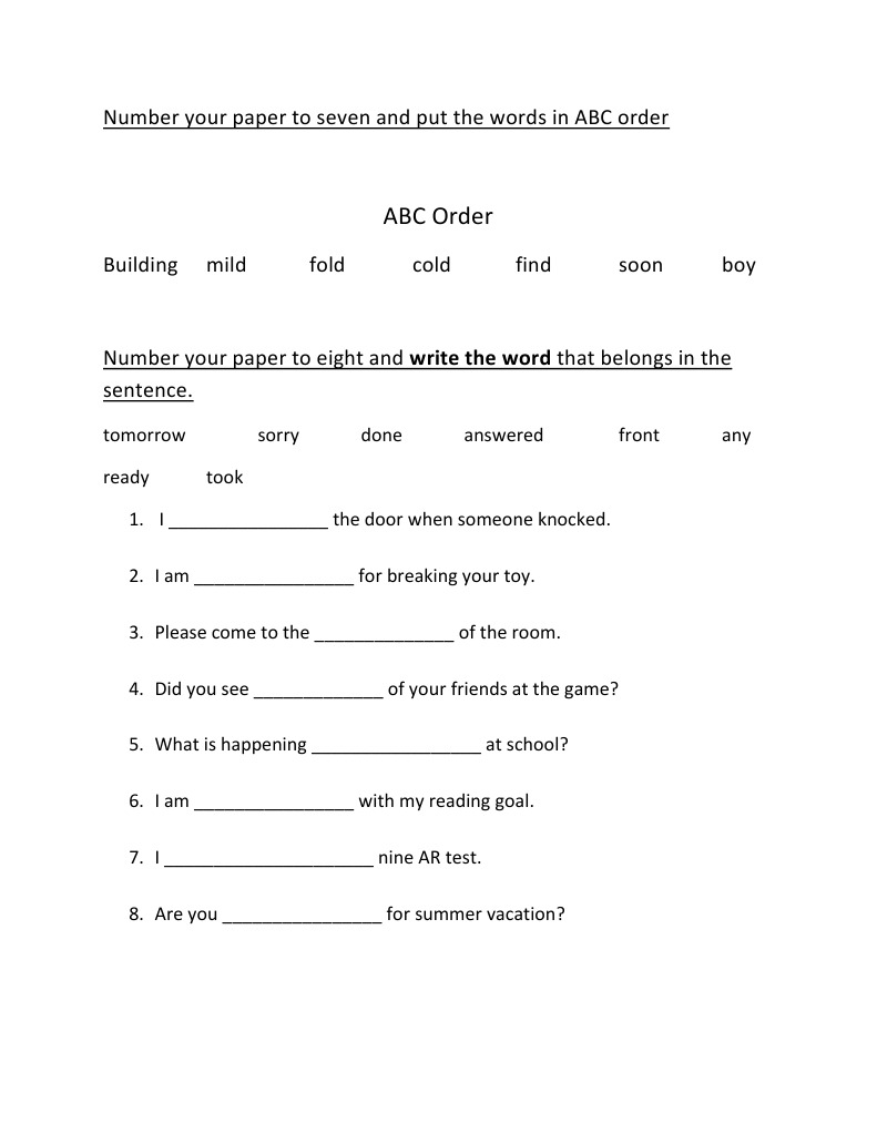ABC ORDER End of Year | PDF