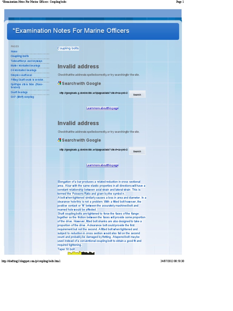 Examination Notes For Marine Officers - Coupling Bolts | PDF | Screw ...