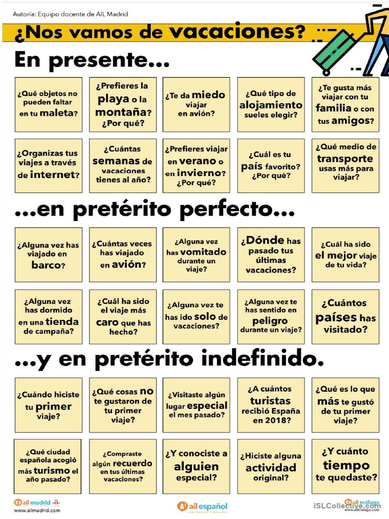 Actividad de Español Para Practicar El Contraste Entre El Presente y El ...