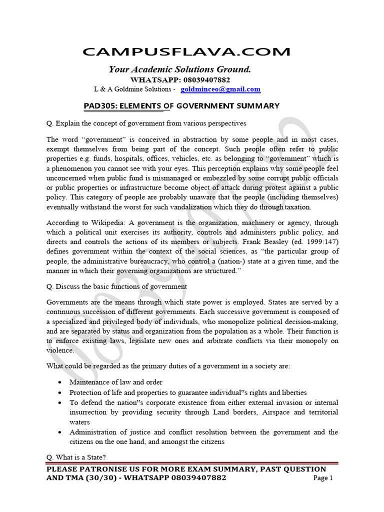 ELEMENTS-OF-GOVERNMENT-SUMMARY_08039407882 | PDF | Theocracy | Monarchy