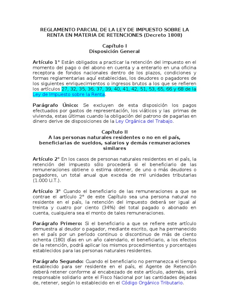 Reglamento Parcial de La Ley de Impuesto Sobre La Renta en Materia de Retenciones-2 | PDF ...