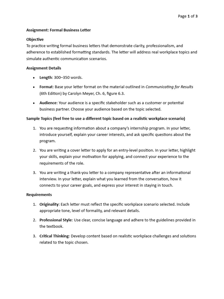 Assignment -1 Formal Business Letter | PDF | Human Communication