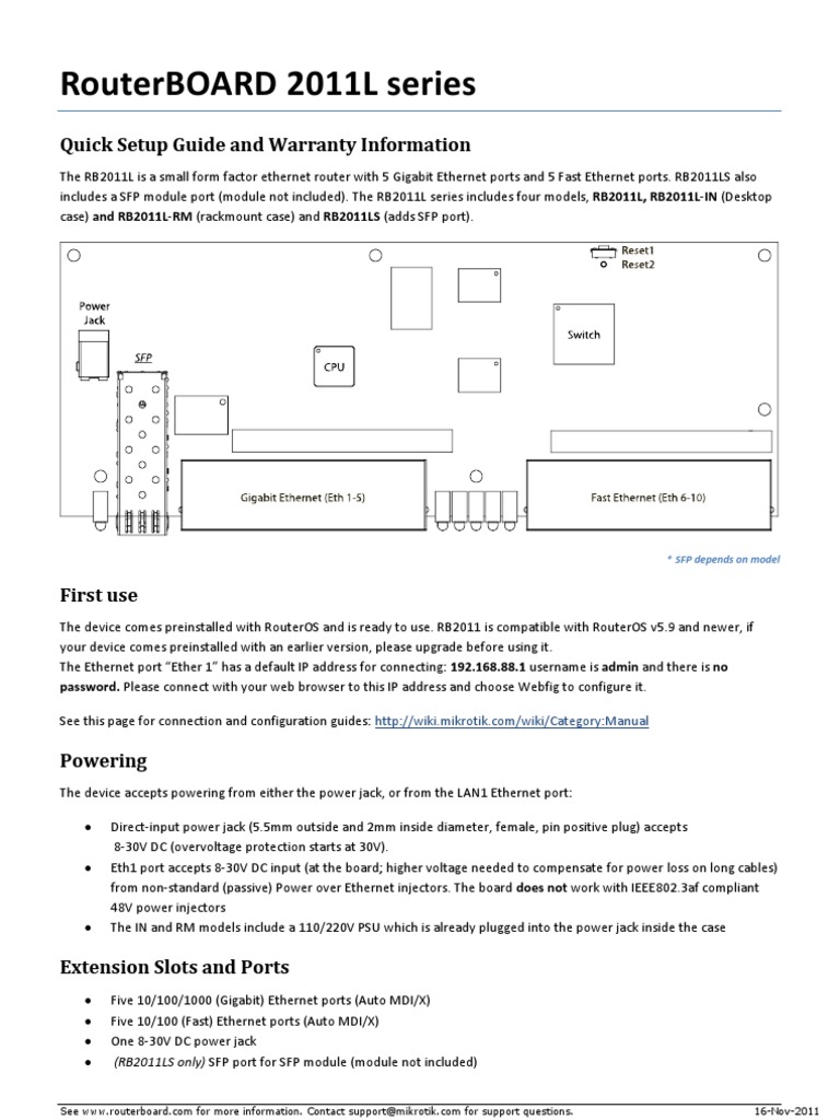 Routerboard 2011L Series: Quick Setup Guide and Warranty Information ...