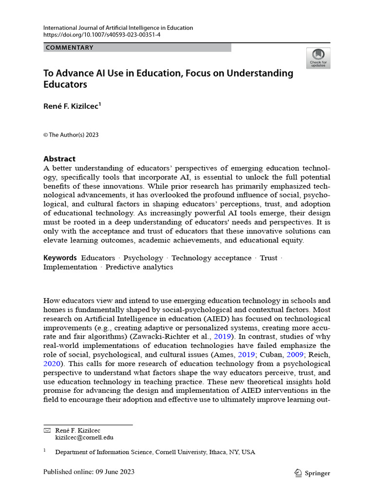 To Advance AI Use in Education, Focus on Understanding | PDF ...