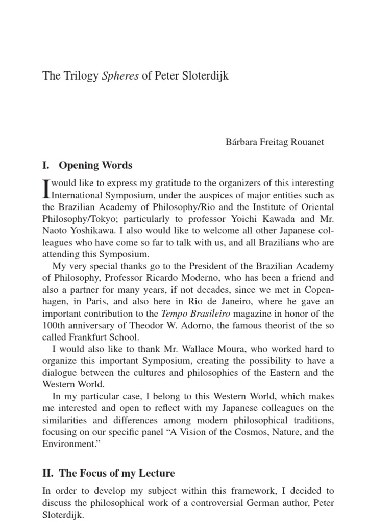 The Trilogy Spheres of Peter Sloterdijk: I. Opening Words | PDF ...