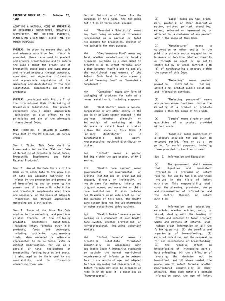 National Milk Code of the Philippines | PDF | Infant Formula ...