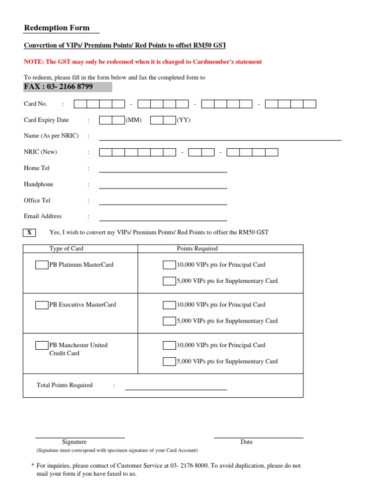 GST Redemption Form for VIP Points | PDF | Finance & Money Management