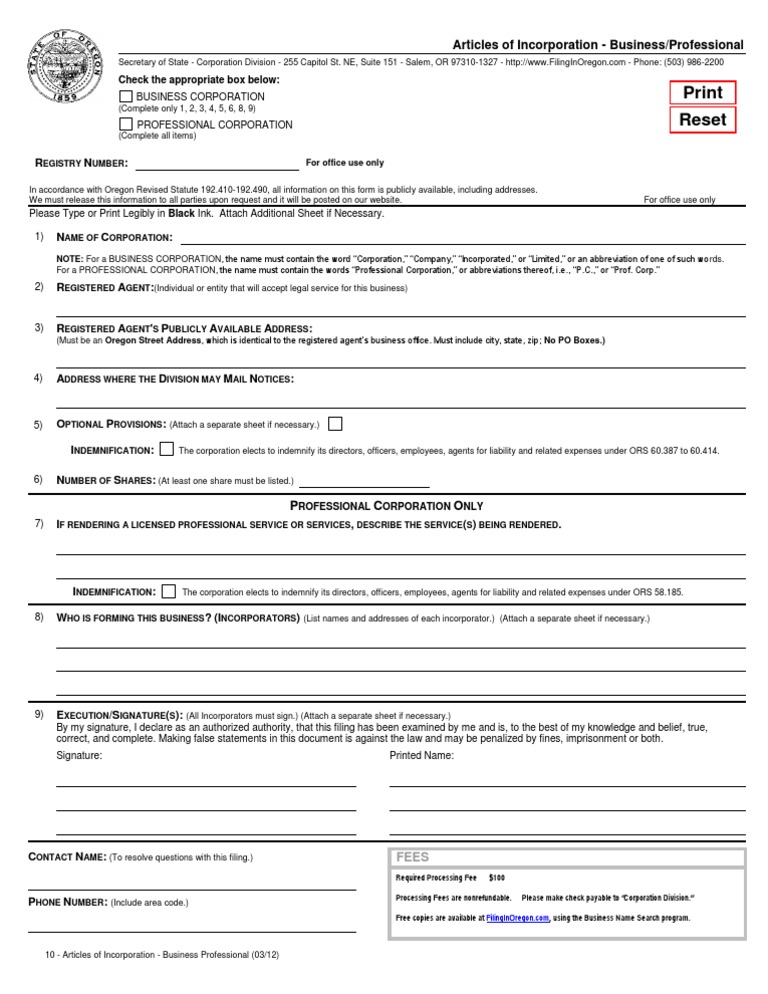 Oregon Business Incorporation Form | PDF | Registered Agent | Address ...