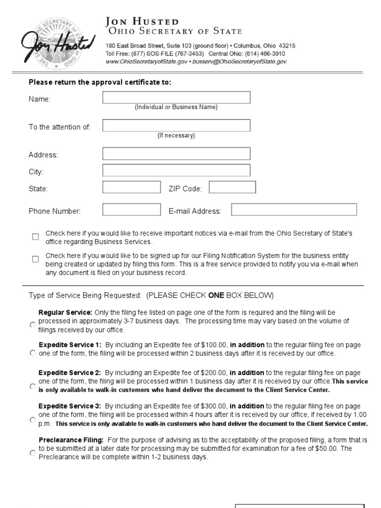 Ohio LLC Articles of Organization Form | PDF