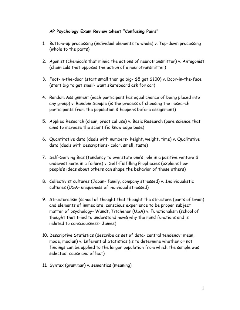 AP Psychology Exam Pairs Guide | PDF | Mental Processes | Cognitive Science