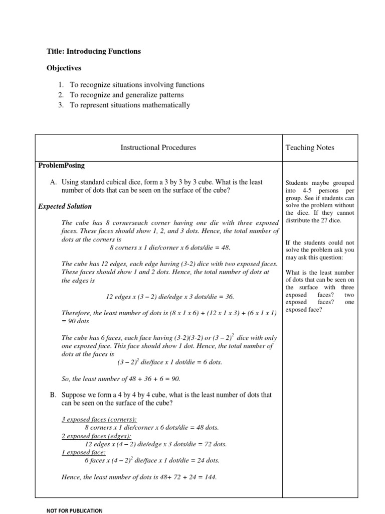 Lesson Plan on Introduction to Function | Dice | Physics & Mathematics
