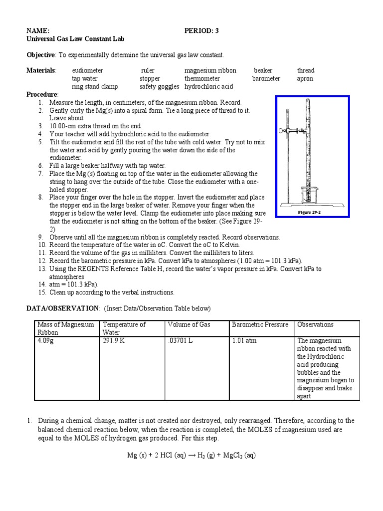 Universal Gas Law Constant Lab | PDF | Properties Of Water | Gases