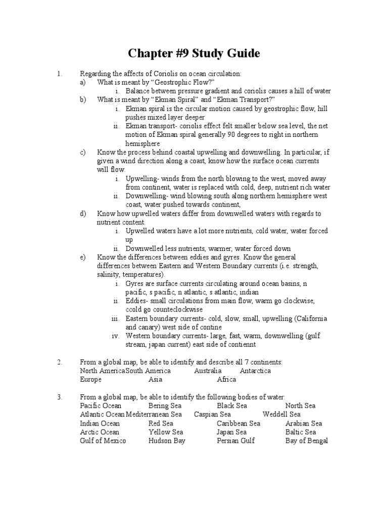 Chapter #9 Study Guide | PDF | Tide | Atmospheric Circulation