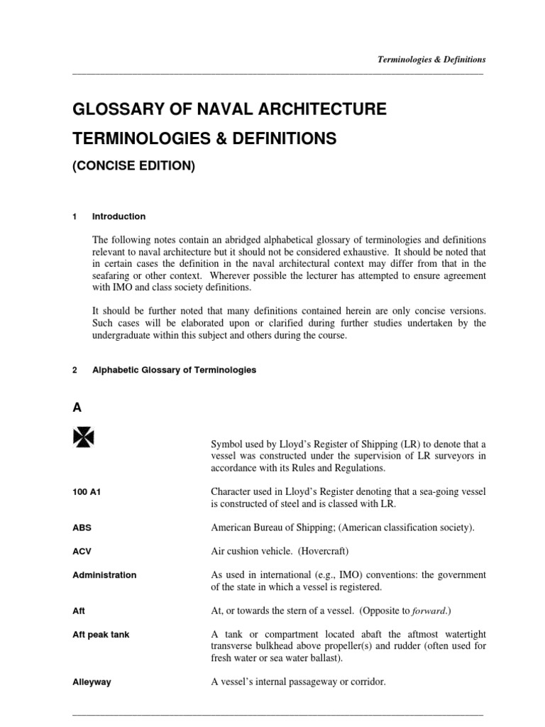Naval Architecture Terminology Glossary | PDF | Tonnage | Ships