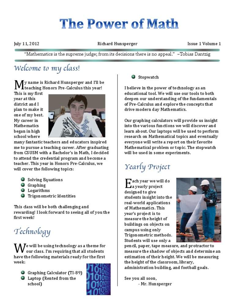 Classroom Newsletter | PDF | Teaching Mathematics | Learning