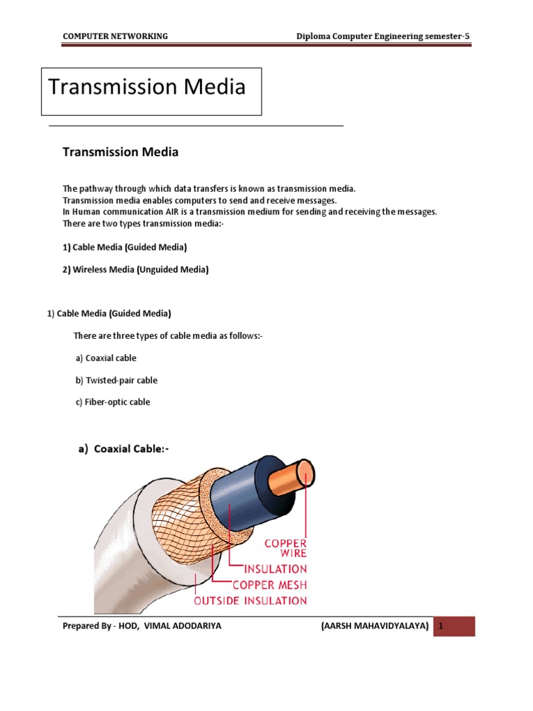 COMPUTER NETWORK Transmission Media | PDF | Transmission Medium | Cable